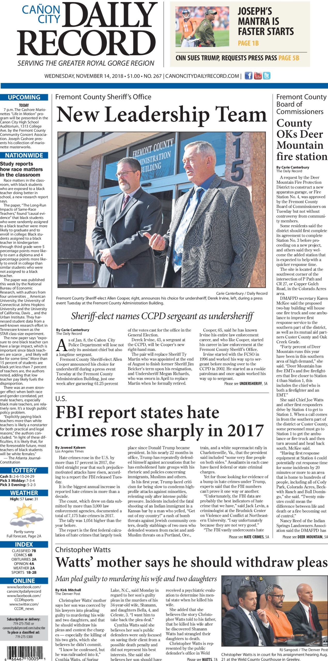 Cañon City Daily Record, Nov. 14, 2018 – Ashley McLeod