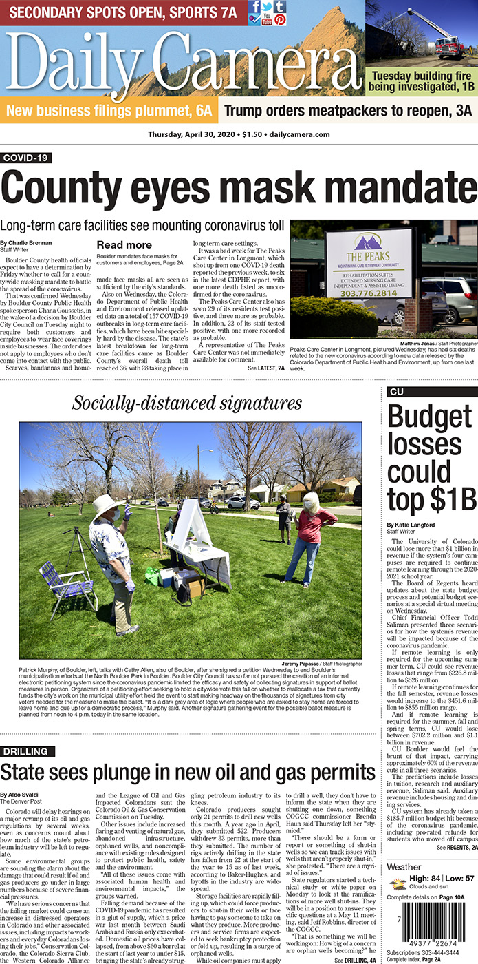 Boulder Daily Camera, April 30, 2020 – Ashley McLeod